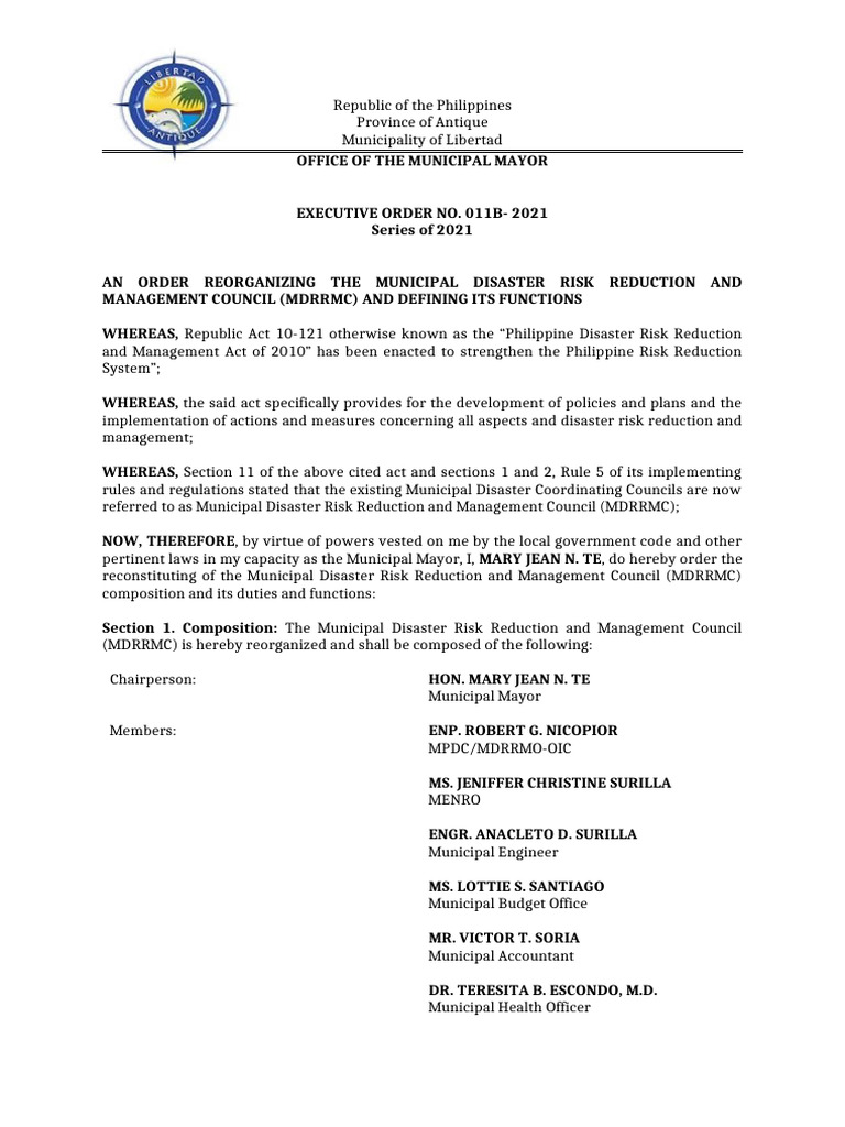 Eo 11a - MDRRMC 2021 | PDF
