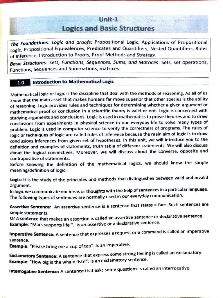 Unit 1-Logic and Basic Structures | PDF