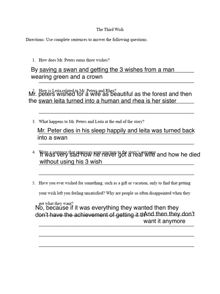 Edited - Hayden Bennett - The Third Wish Worksheet | PDF