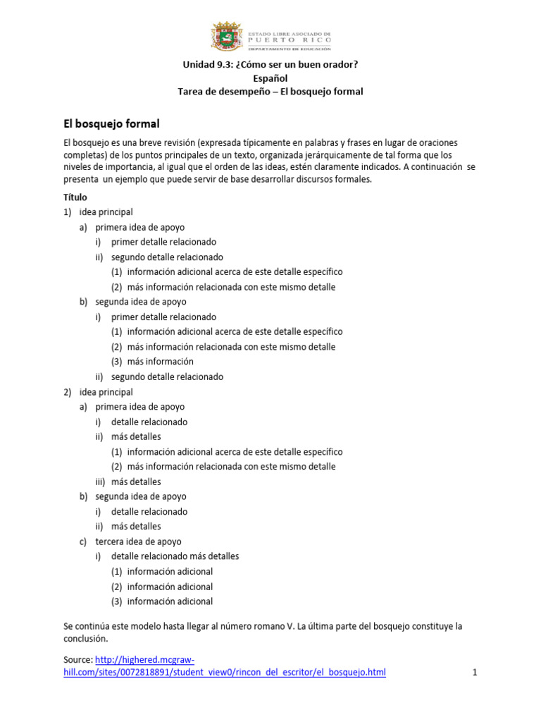 9 3 Tarea de Desempeno El Bosquejo Formal PDF | PDF