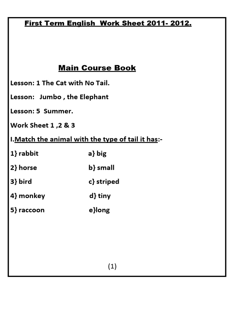 CBSE Class 1 English Worksheets (39) | PDF CBSE Class 1 English Worksheets (39) | PDF
