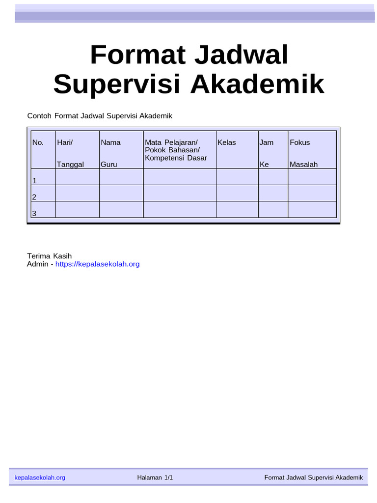 Format Jadwal Supervisi Akademik | PDF