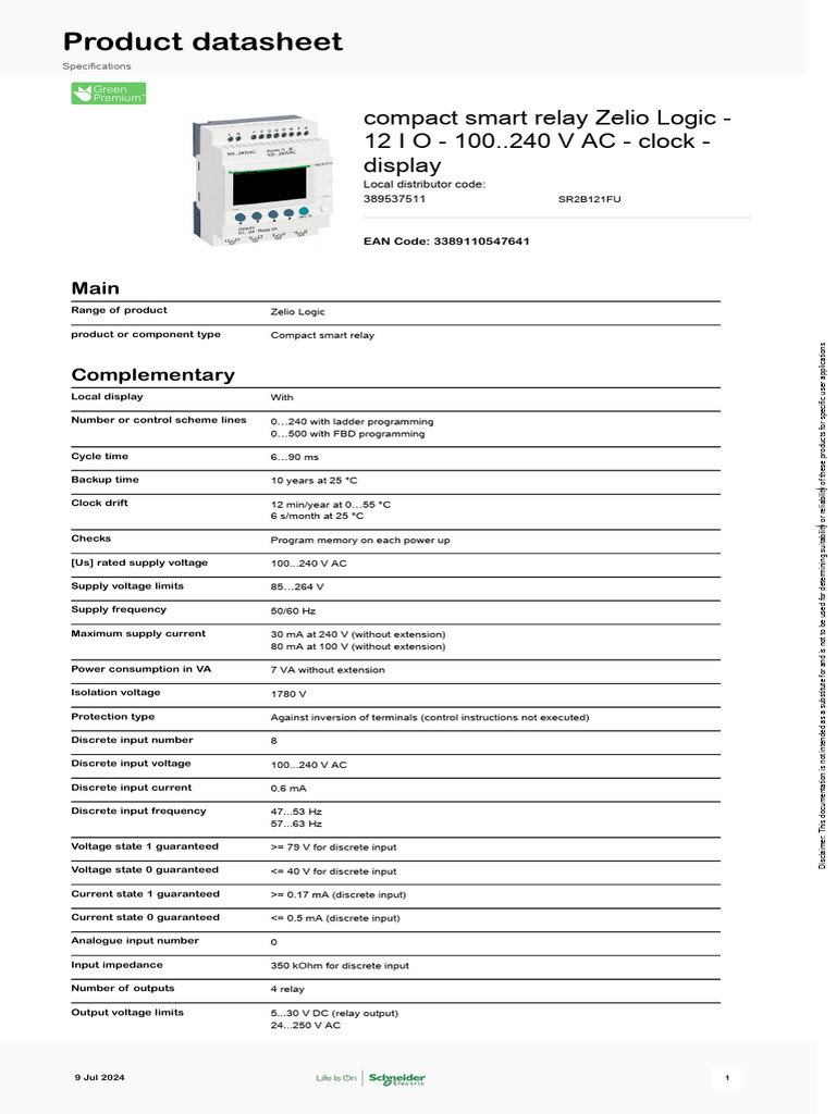 Schneider Electric - Smart-Relays-Zelio-Logic - SR2B121FU | PDF