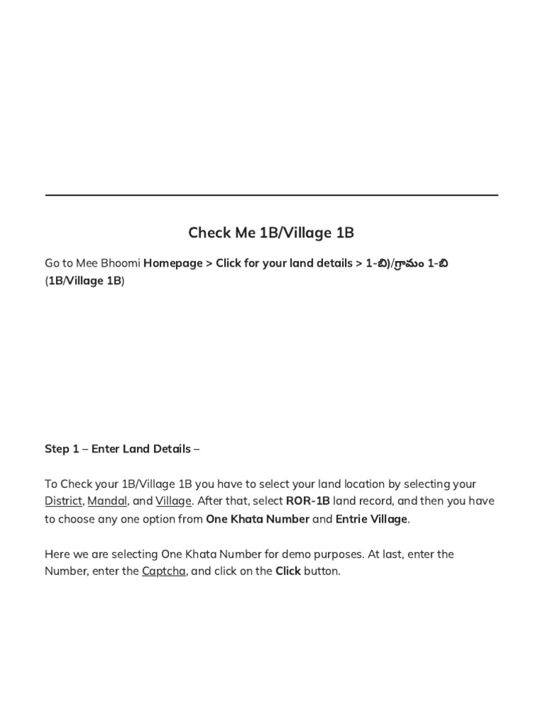 AP Meebhoomi 2024 - View 1B, Adangal, Village Map, E-Passbook, FMB at ...