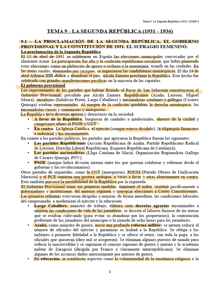 TEMA 9 - II Republica | PDF