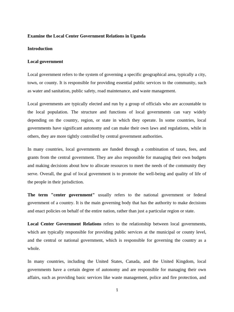 Examine The Local Center Government Relations in Ugand1 | PDF ...