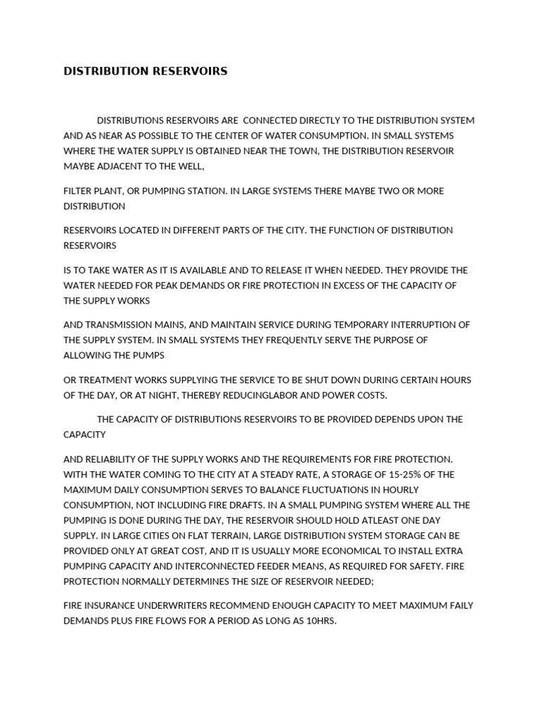 Distribution of Reservoirs | PDF