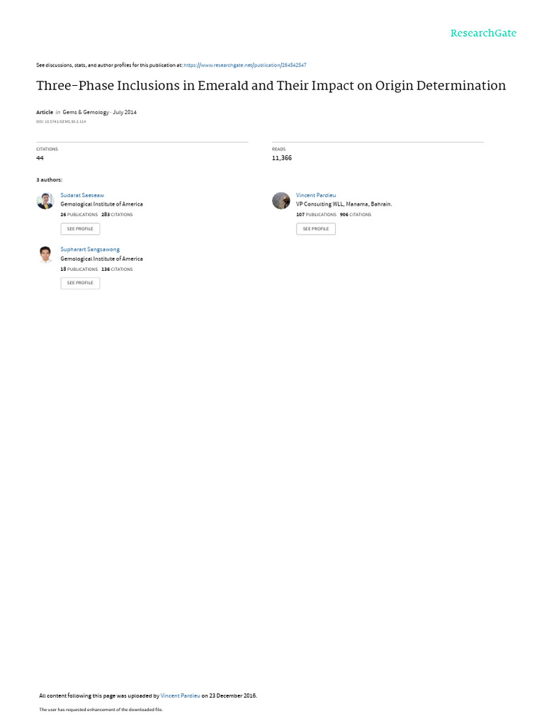 Three-Phase Inclusions in Emerald and Their Impact On Origin ...