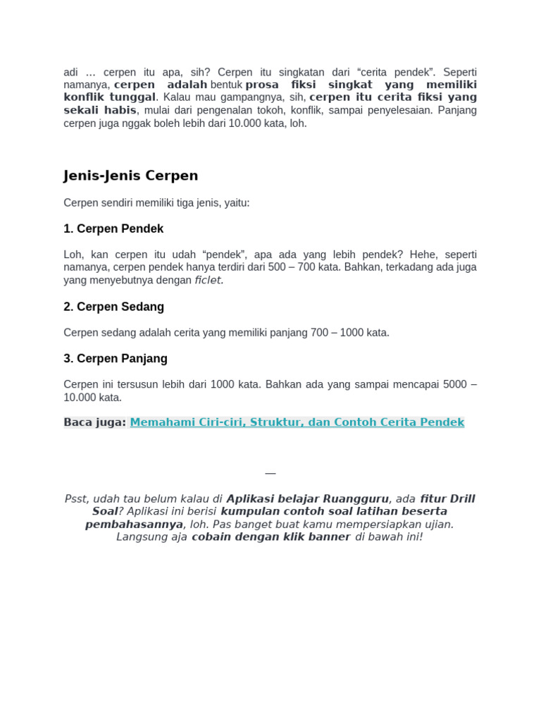 Jenis-Jenis Cerpen | PDF