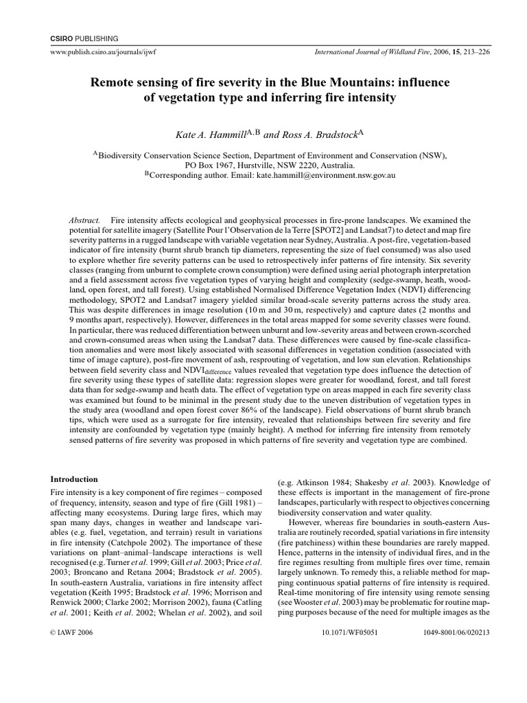 Remote Sensing of Fire Severity in The Blue Mountains: Influence of ...
