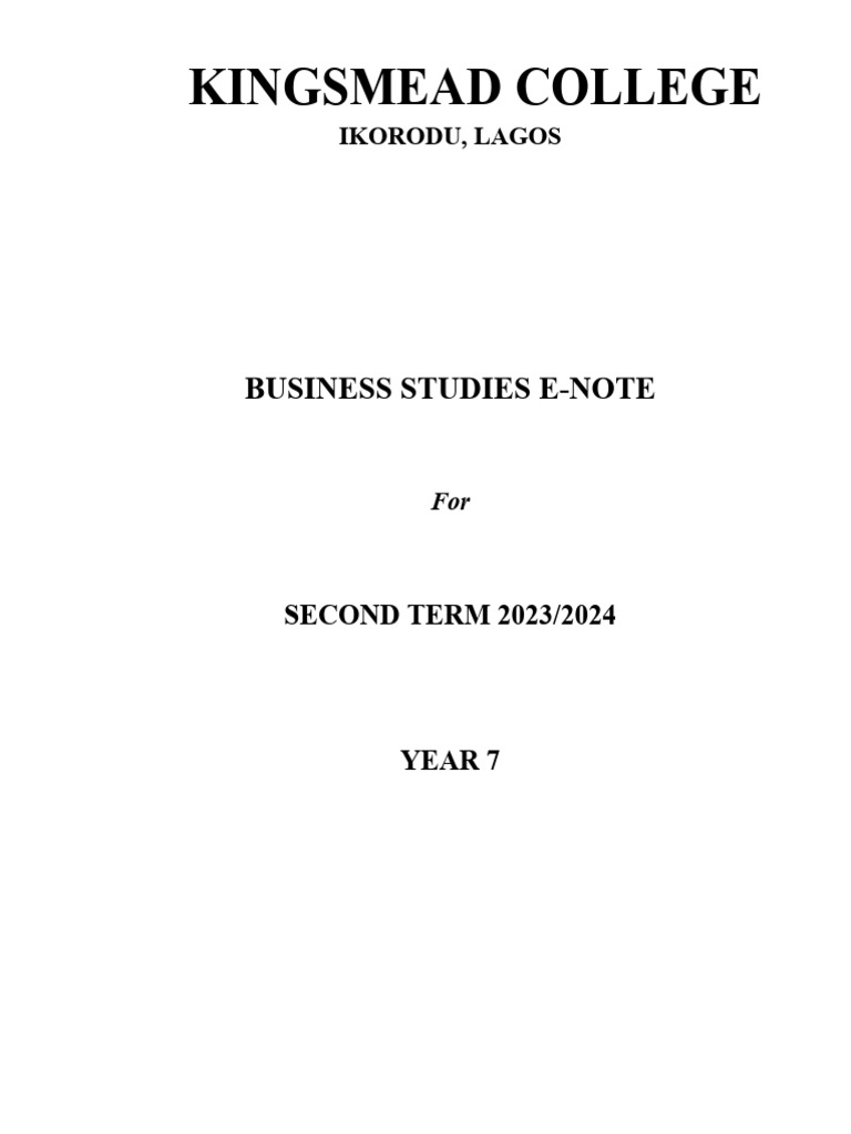Second Term Enote Year 7 Business Studies | PDF