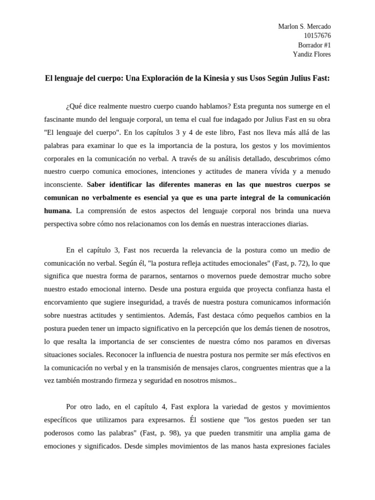 El Lenguaje Del Cuerpo Una Exploración de La Kinesia y Sus Usos Según ...