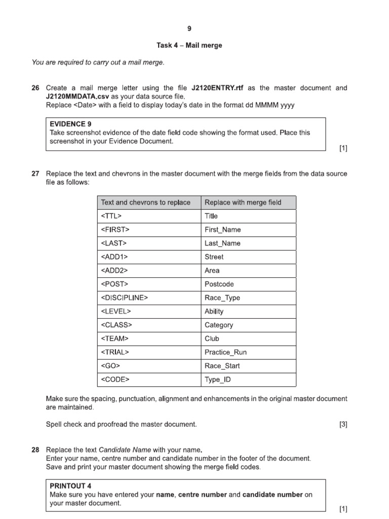 ICT 2020 June Mail Merge Task | PDF