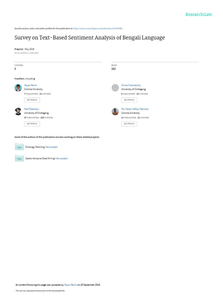 Survey On Text-Based Sentiment Analysis of Bengali Language | PDF