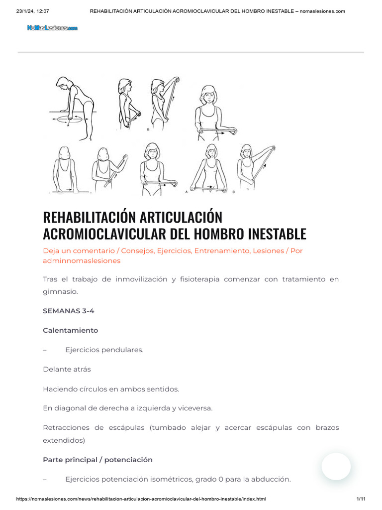 Rehabilitación Articulación Acromioclavicular Del Hombro Inestable | PDF