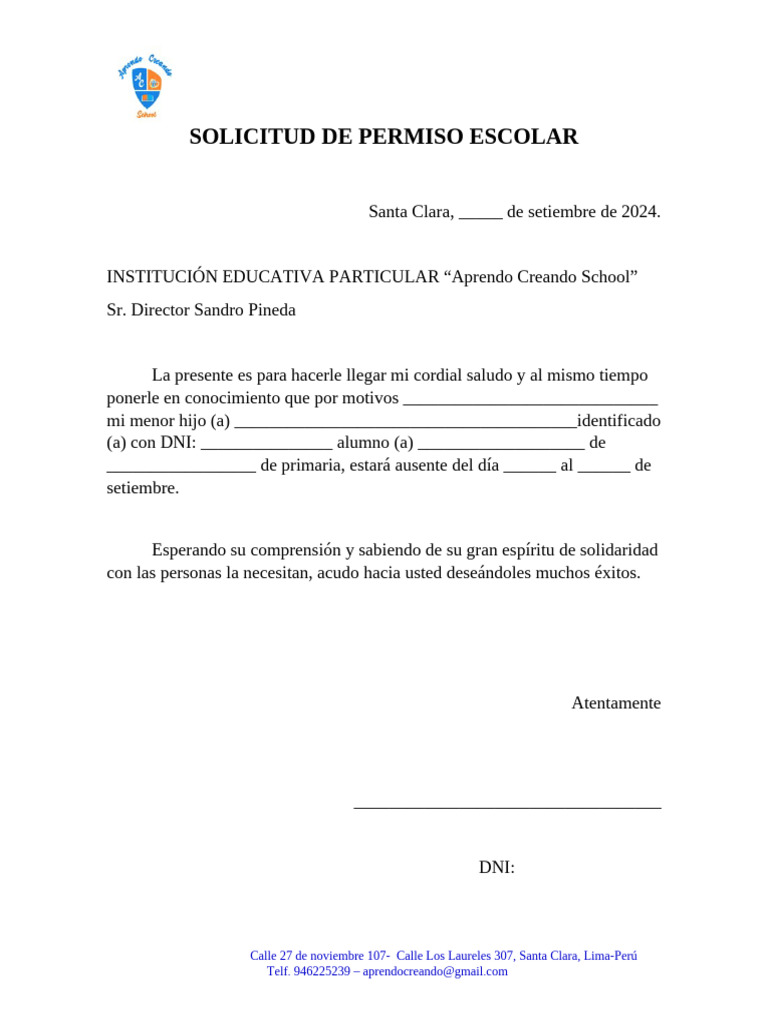 Solicitud de Permiso Escolar | PDF