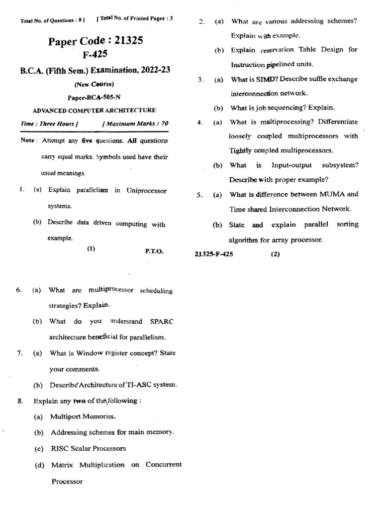 Bca 5 Sem Advanced Computer Architecture 21325 2023 | PDF
