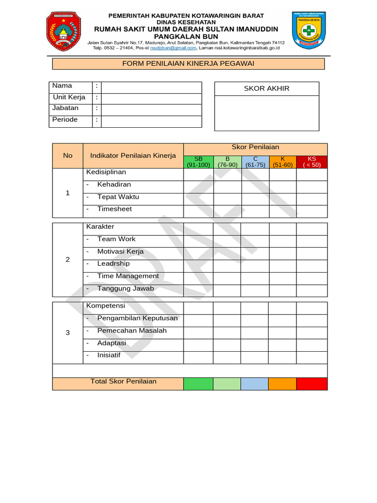 727939363 Form Penilaian Kinerja Pegawai 2024 | PDF