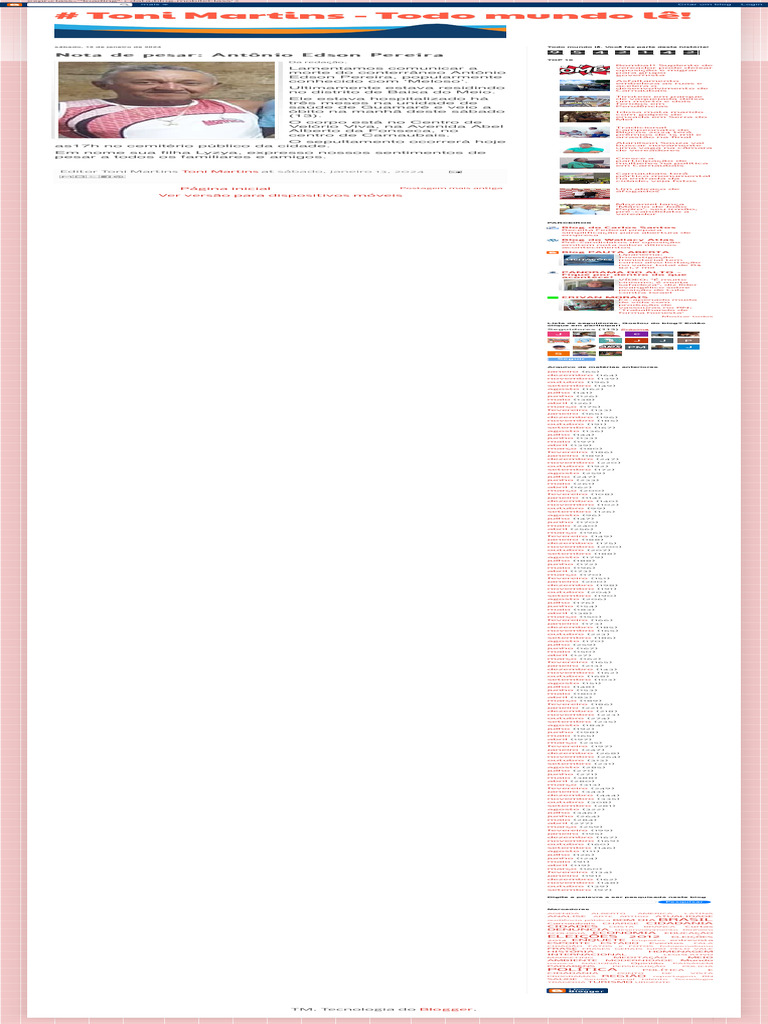 # Toni Martins - Todo Mundo Lê! Nota de Pesar Antônio Edson Pereira | PDF