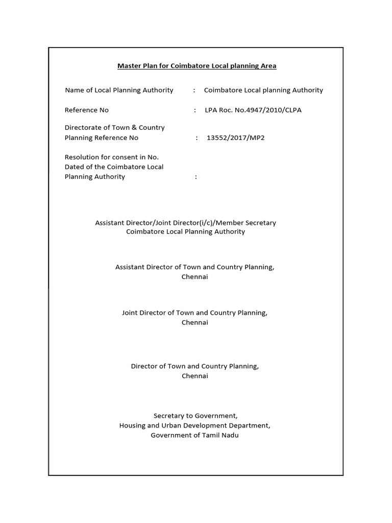 Coimbatore Master Plan Report Vol I Compressed | PDF