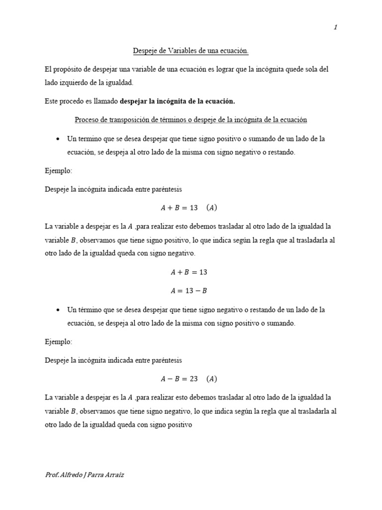 Fisica - Despeje de Variables de Una Ecuacion. | PDF | Ecuaciones ...