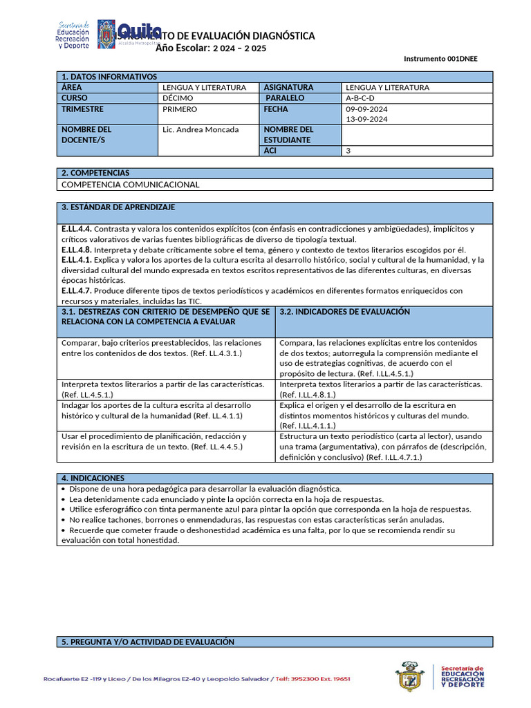 Formato Instrumento Evaluación Diagnóstica NEE | PDF