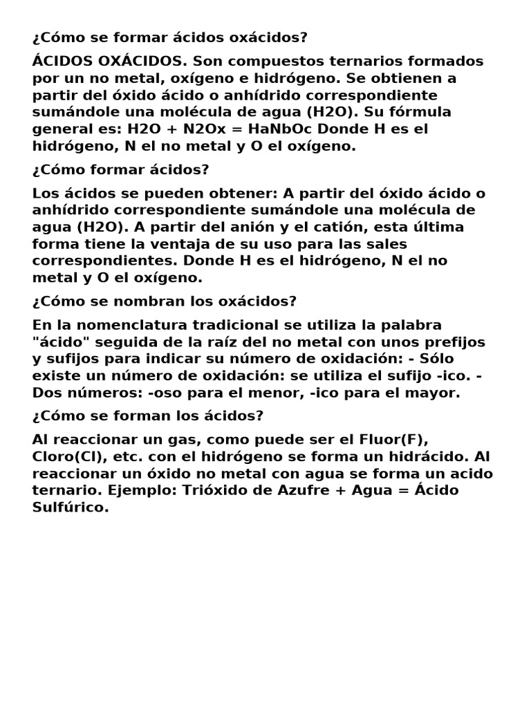 Cómo Se Formar Ácidos Oxácidos | PDF