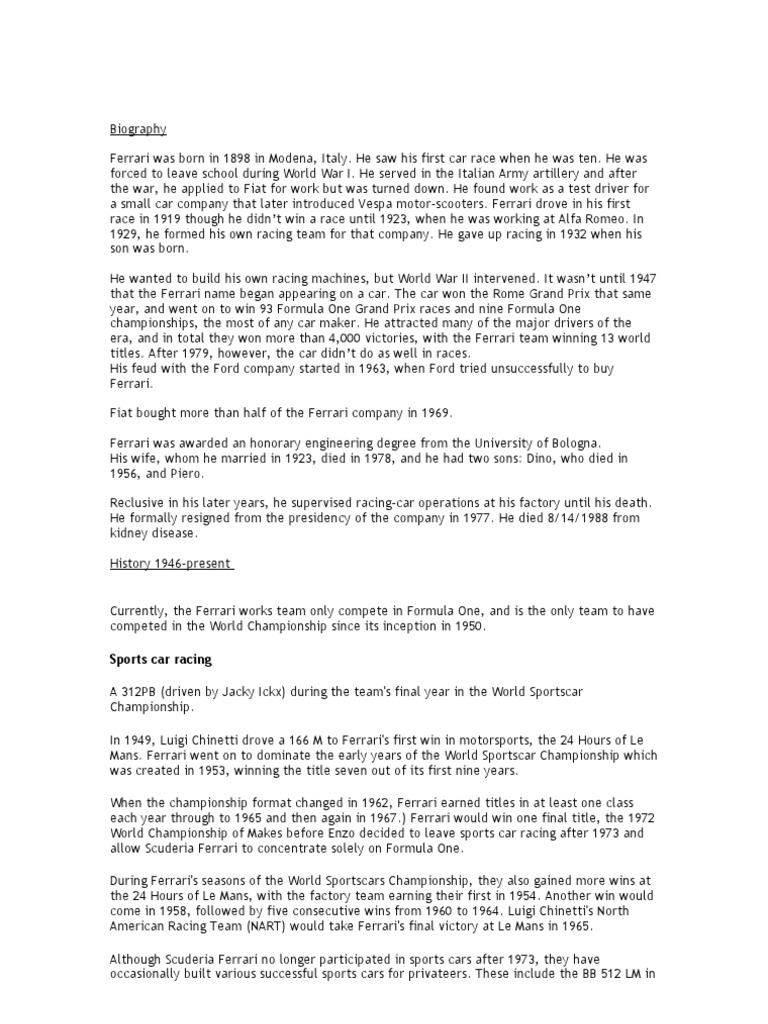 Biography | PDF | Auto Racing Organizations | Formula One