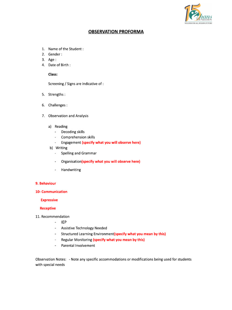 New Obs Proforma | PDF