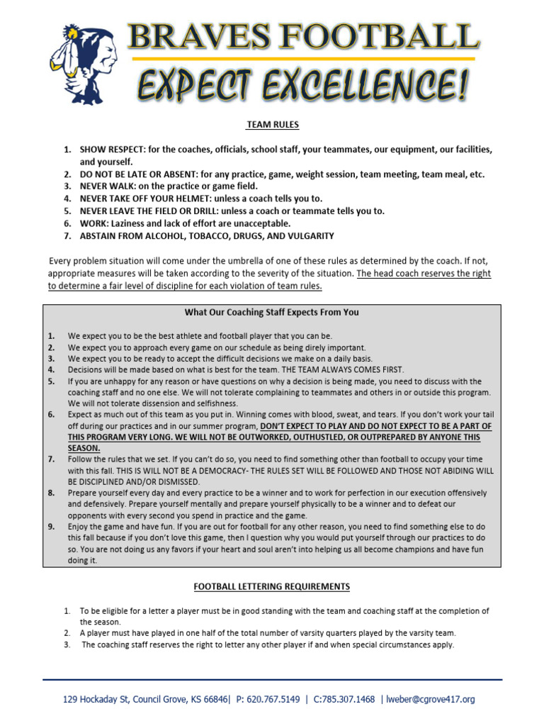 2013 Team Rules, Expectations, & Lettering | PDF | Sports & Recreation