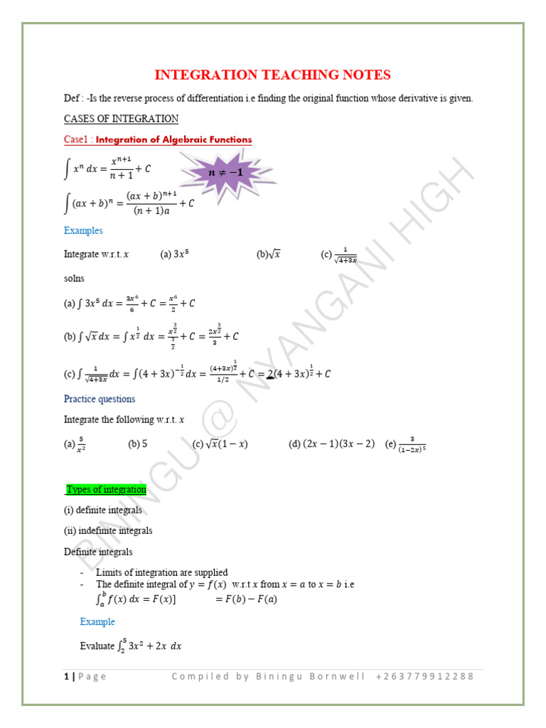 Integration Teaching Notes1 | PDF