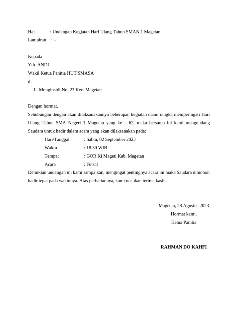Undangan Hut | PDF