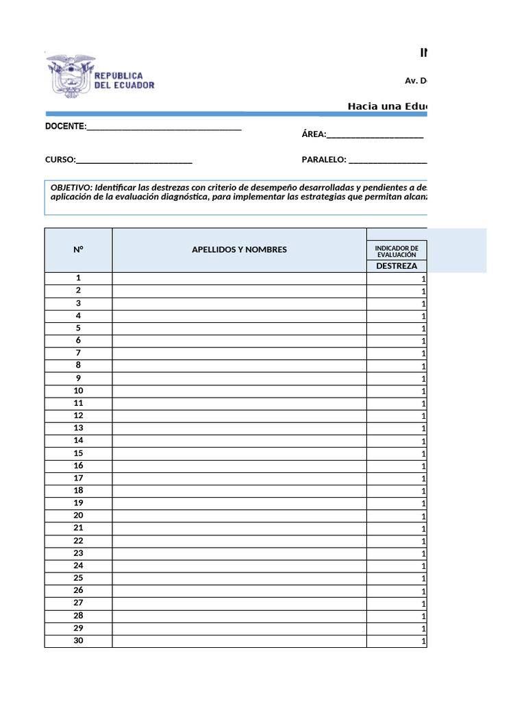 Formato Tabulación Diagnóstica 2024 2025 | PDF | Evaluación