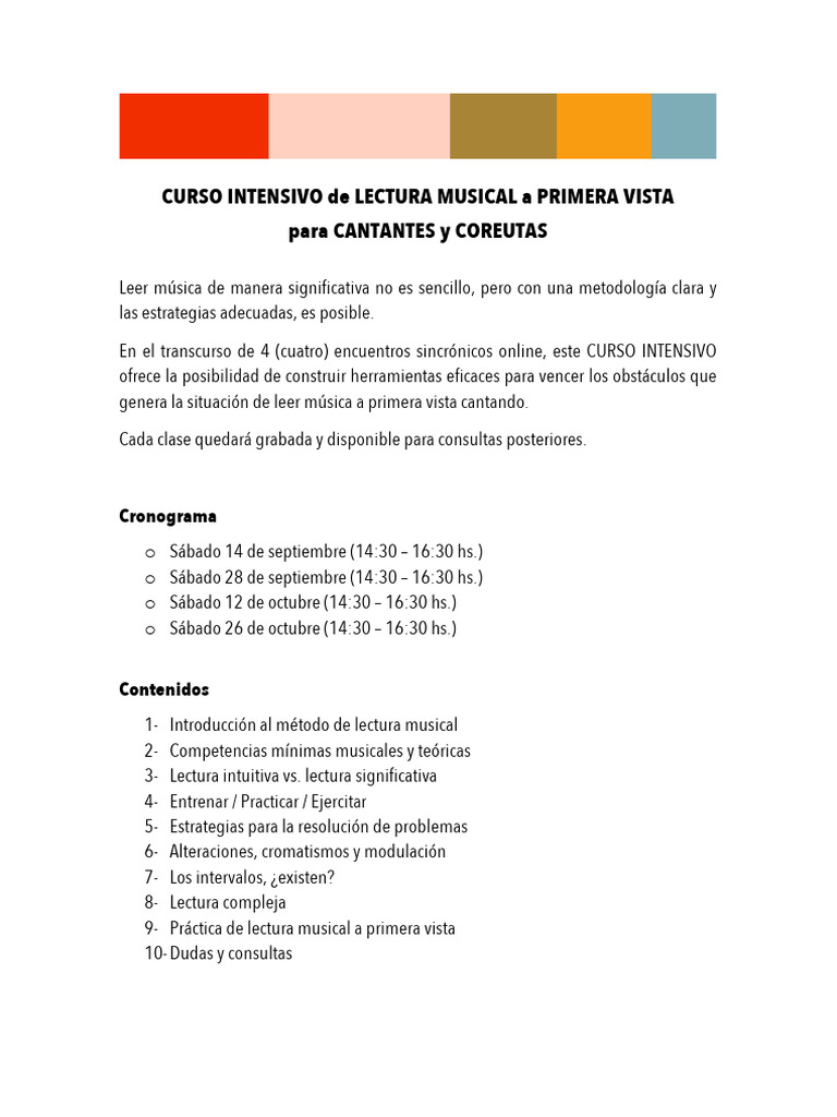 Información Del Curso de Lectura Musical | PDF