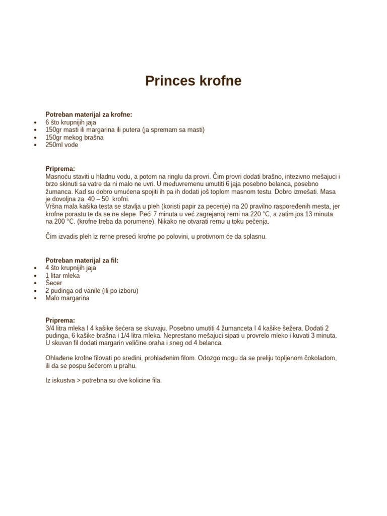Princes Krofne - Recept | PDF