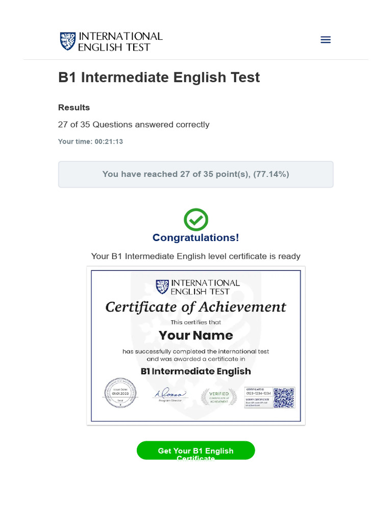 B1 Intermediate English Test - International English Test | PDF