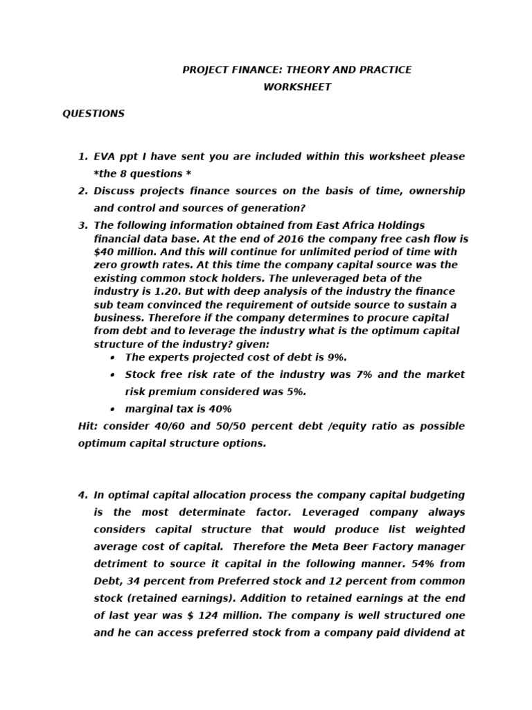 PROJECT FINANCE-worksheet | PDF | Capital Structure | Computers