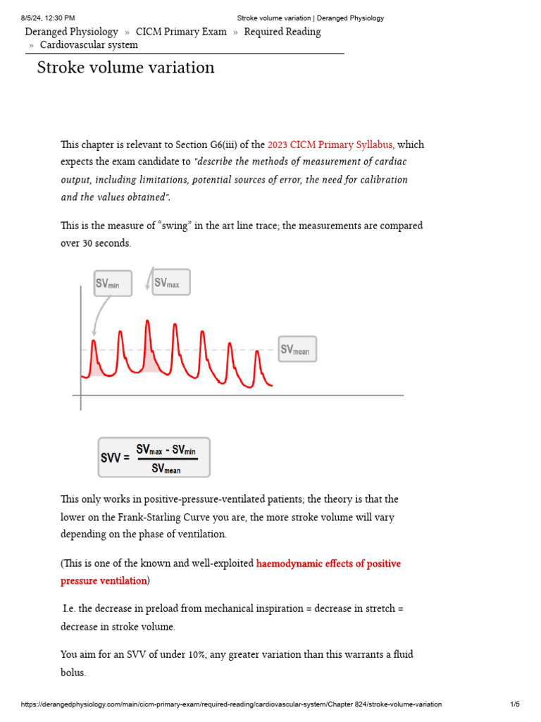 Stroke volume variation _ Deranged Physiology | PDF