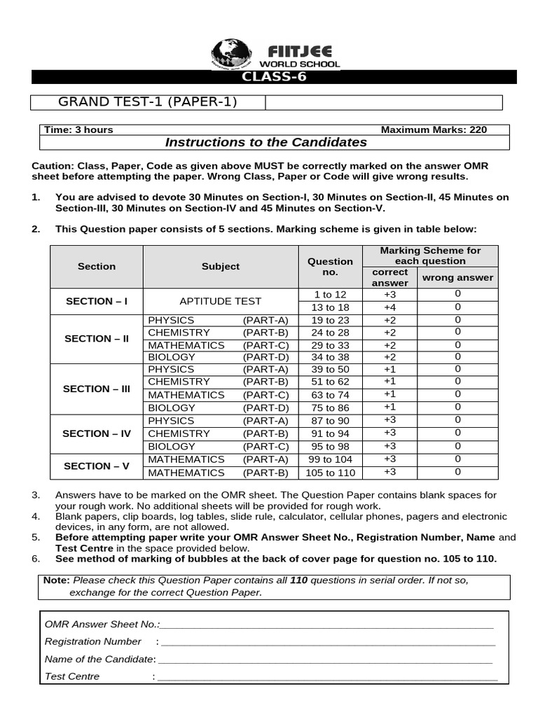 6_GRAND TEST-1 PAPER-1_QP | PDF