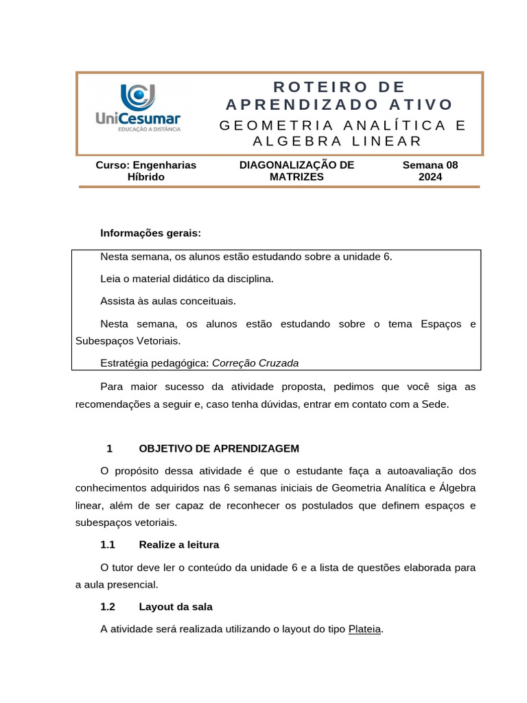 ROTEIRO_8___GEOMETRIA_ANALITICA_E_ALGEBRA_LI | PDF ROTEIRO_8___GEOMETRIA_ANALITICA_E_ALGEBRA_LI | PDF