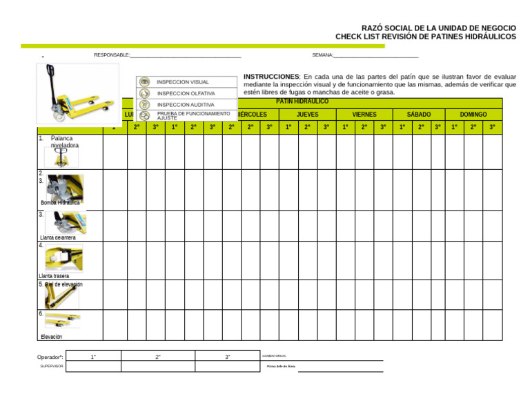 Check List Revisión de Patines Hidráulicos | PDF