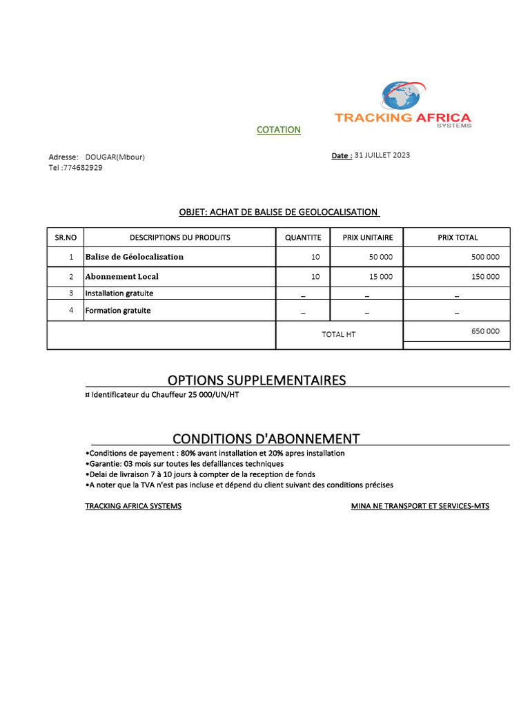 Cotation Tas Gps Simple Mts | PDF