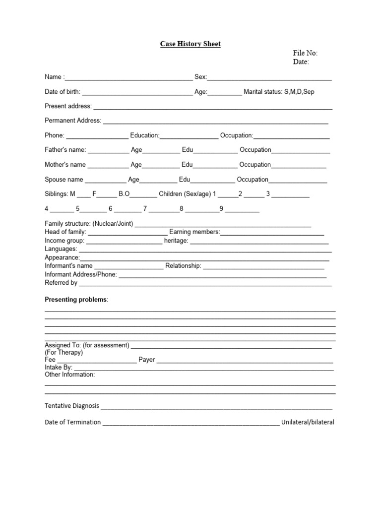 Case History Sheet | PDF