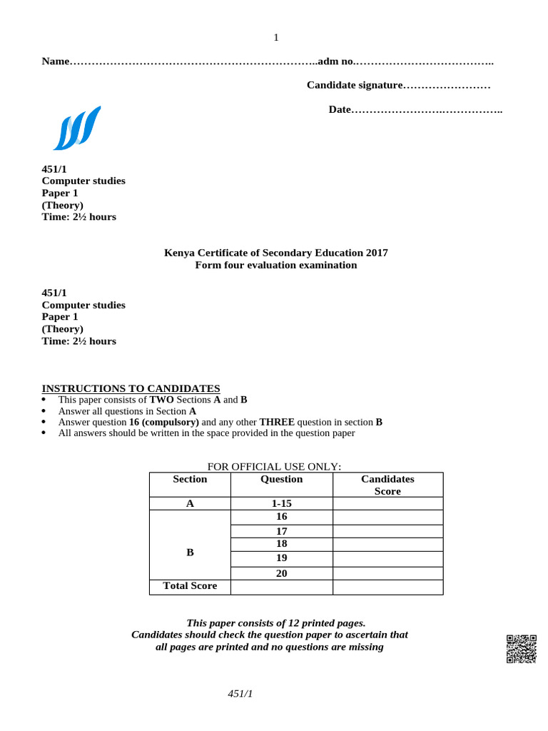 2017 Mock Computer PP1 | PDF