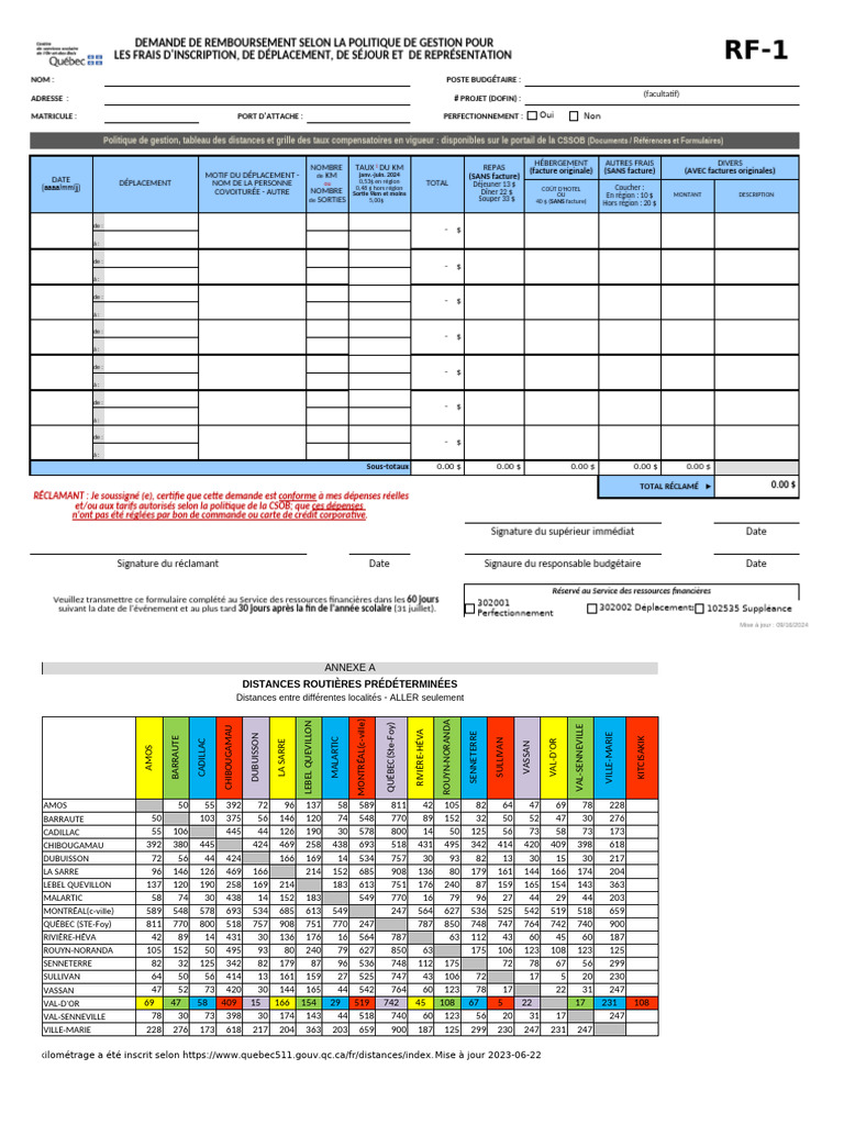 RF-1 Frais Dépl Janv-Juin 2024 For EXCEL | PDF