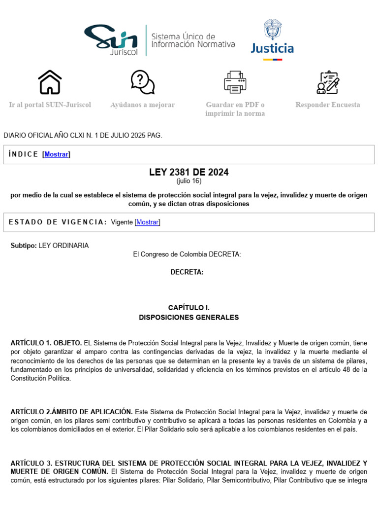 Ley 2381 de 2024 | PDF