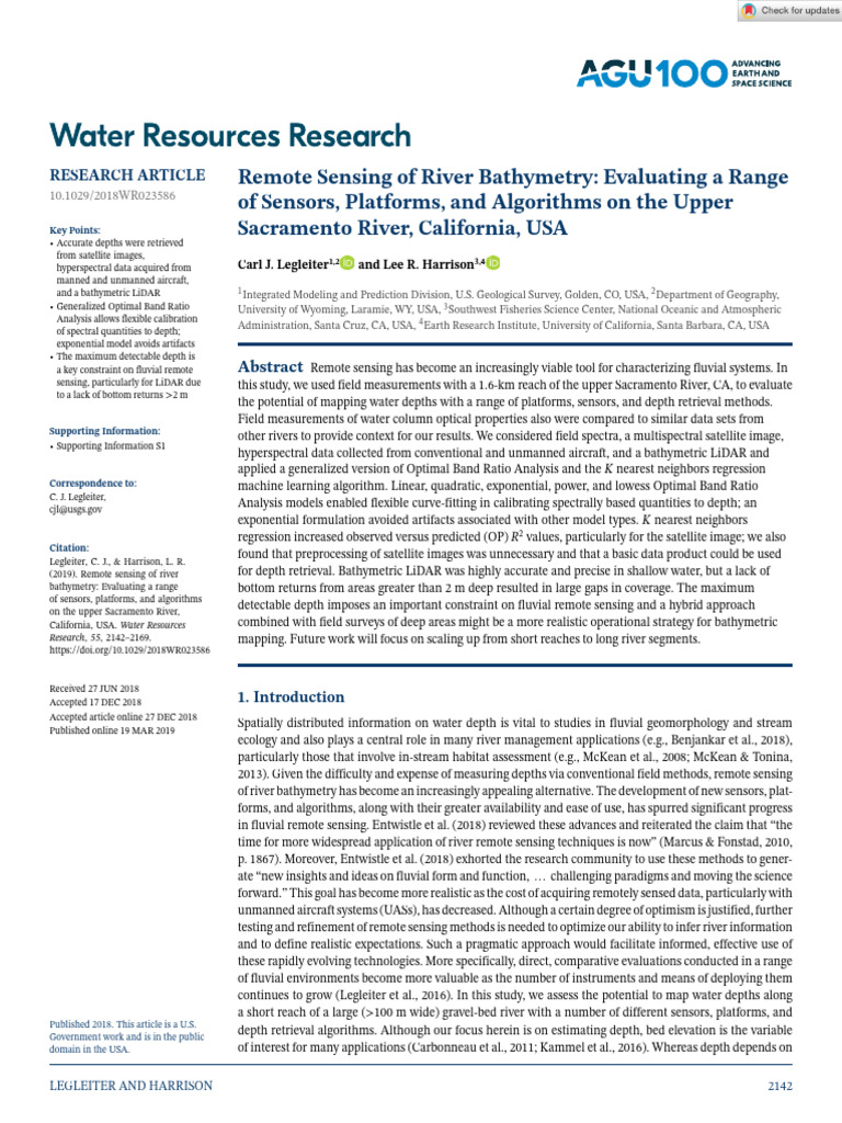 Water Resources Research - 2018 - Legleiter - Remote Sensing of River ...