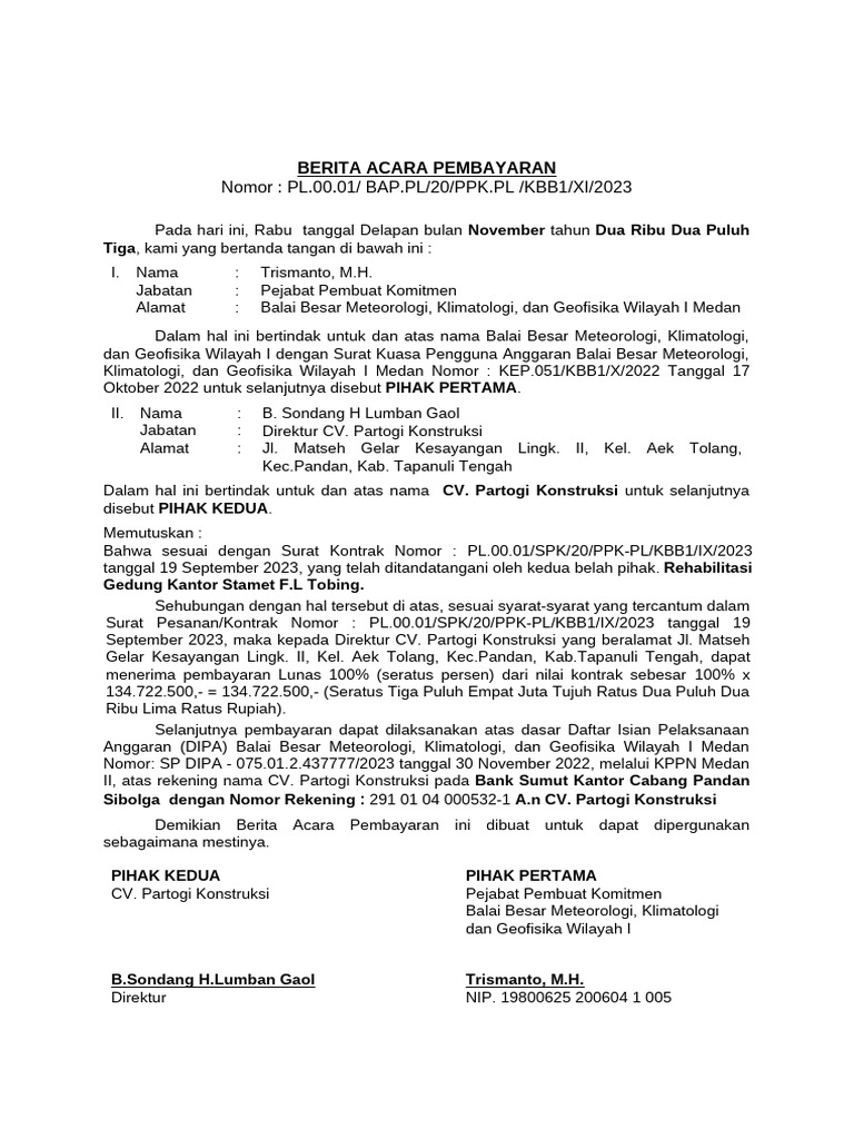 BAP - Rehab Gedung Kantor Stamet F L Tobing-2 | PDF