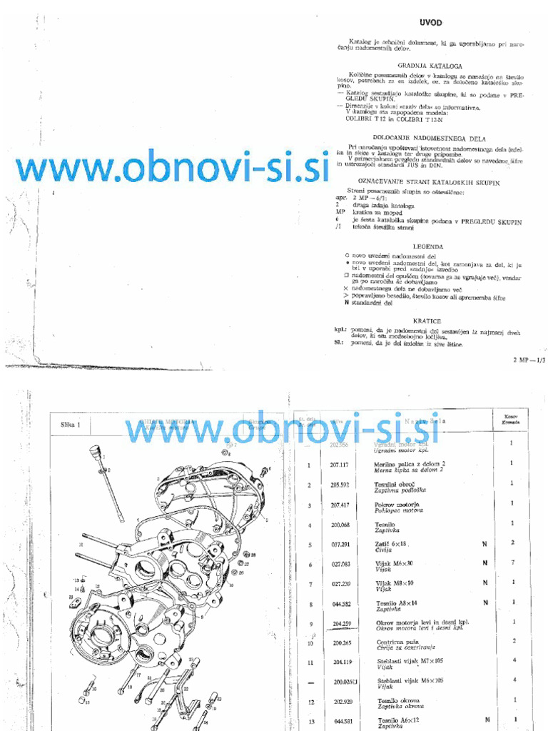 Katalog Rezervnih Delov Tomos Colibri T12 | PDF