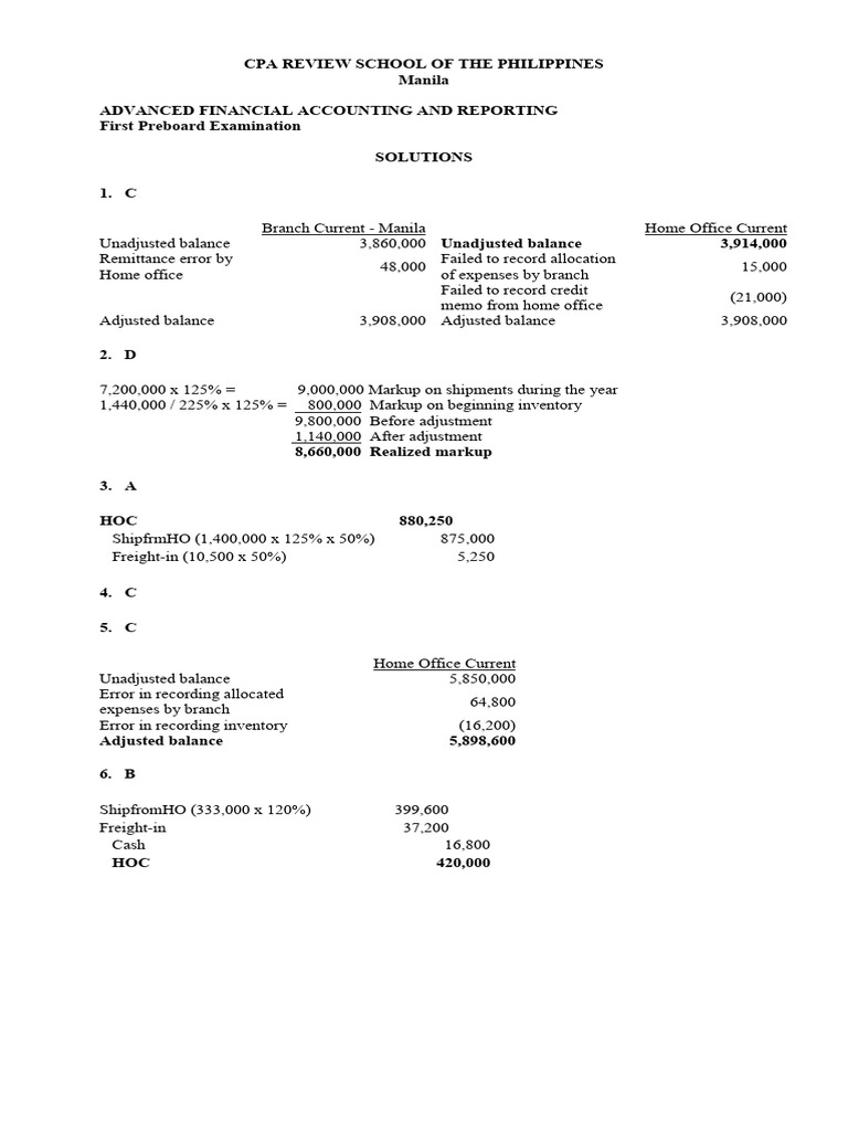 96 AFAR First Preboard Solutions | PDF